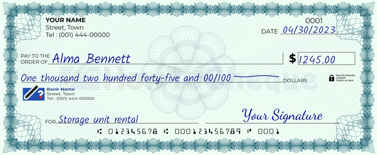 $1245 Check - How to Write a Check for 1245 Dollars?