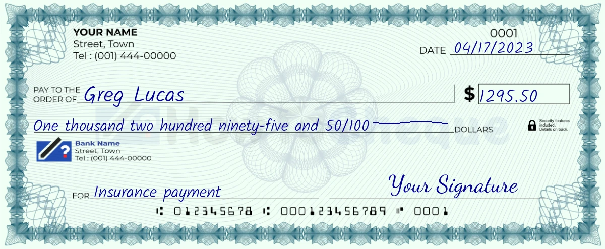 $1295 Check - How to Write a Check for 1295 Dollars?
