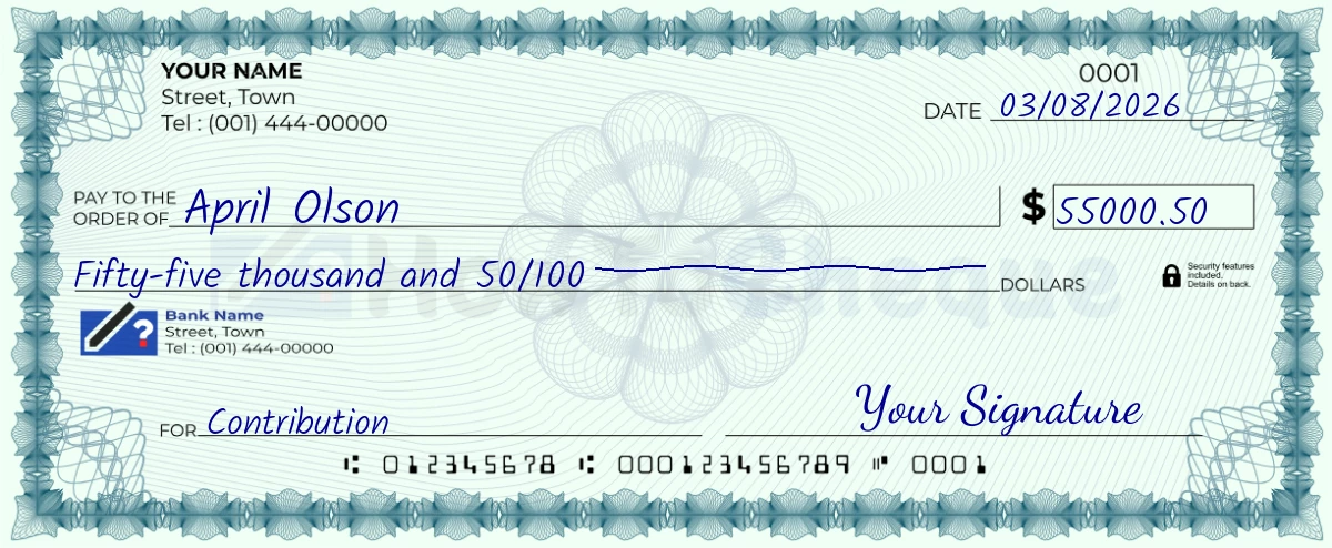 $55000 Check - How to Write a Check for 55000 Dollars?