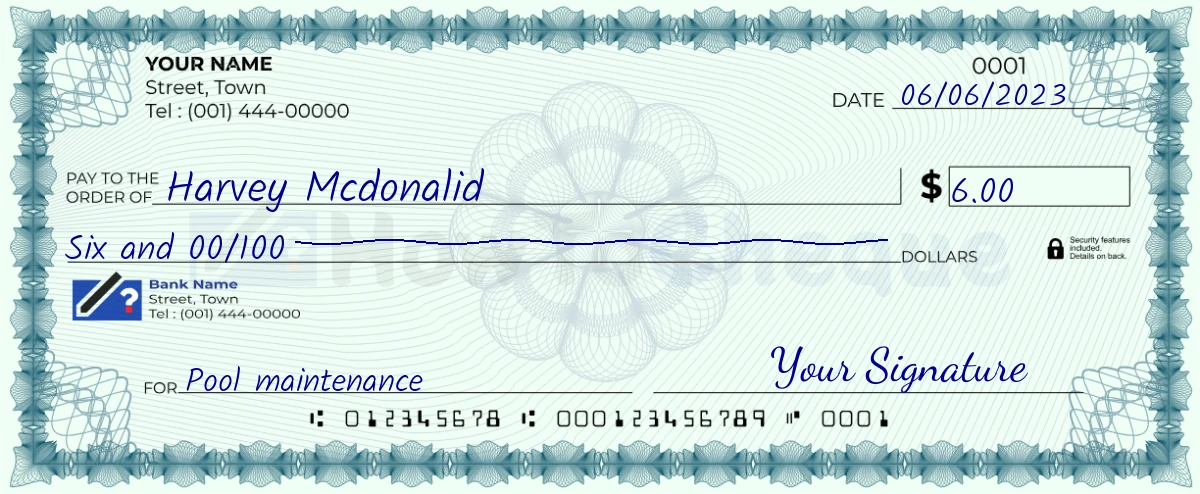 $6 Check - How to Write a Check for 6 Dollars?